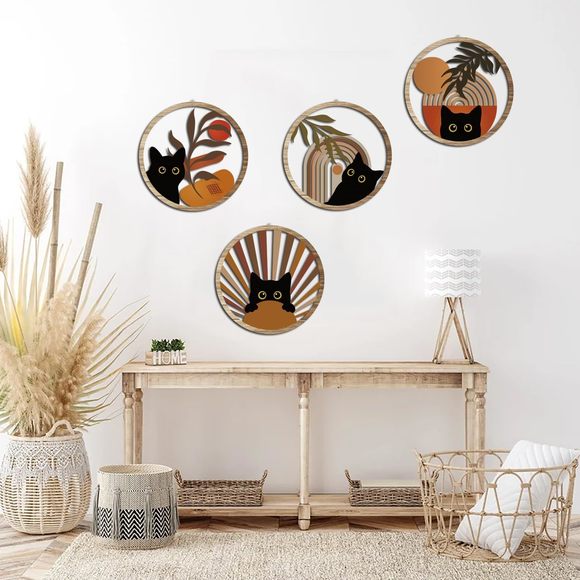 Retrart | Wall Decor | Boho Black Cat Wall Art Black Cat Room Decor ...